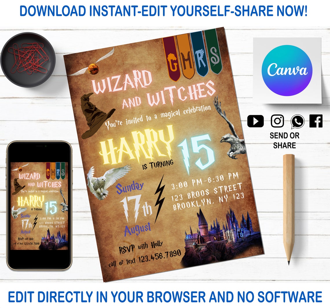 Wizard Birthday Invitation Kids Digital Invitation Magic - Etsy