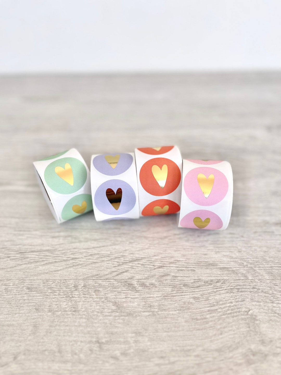 Round Stickers With Gold Heart - Etsy