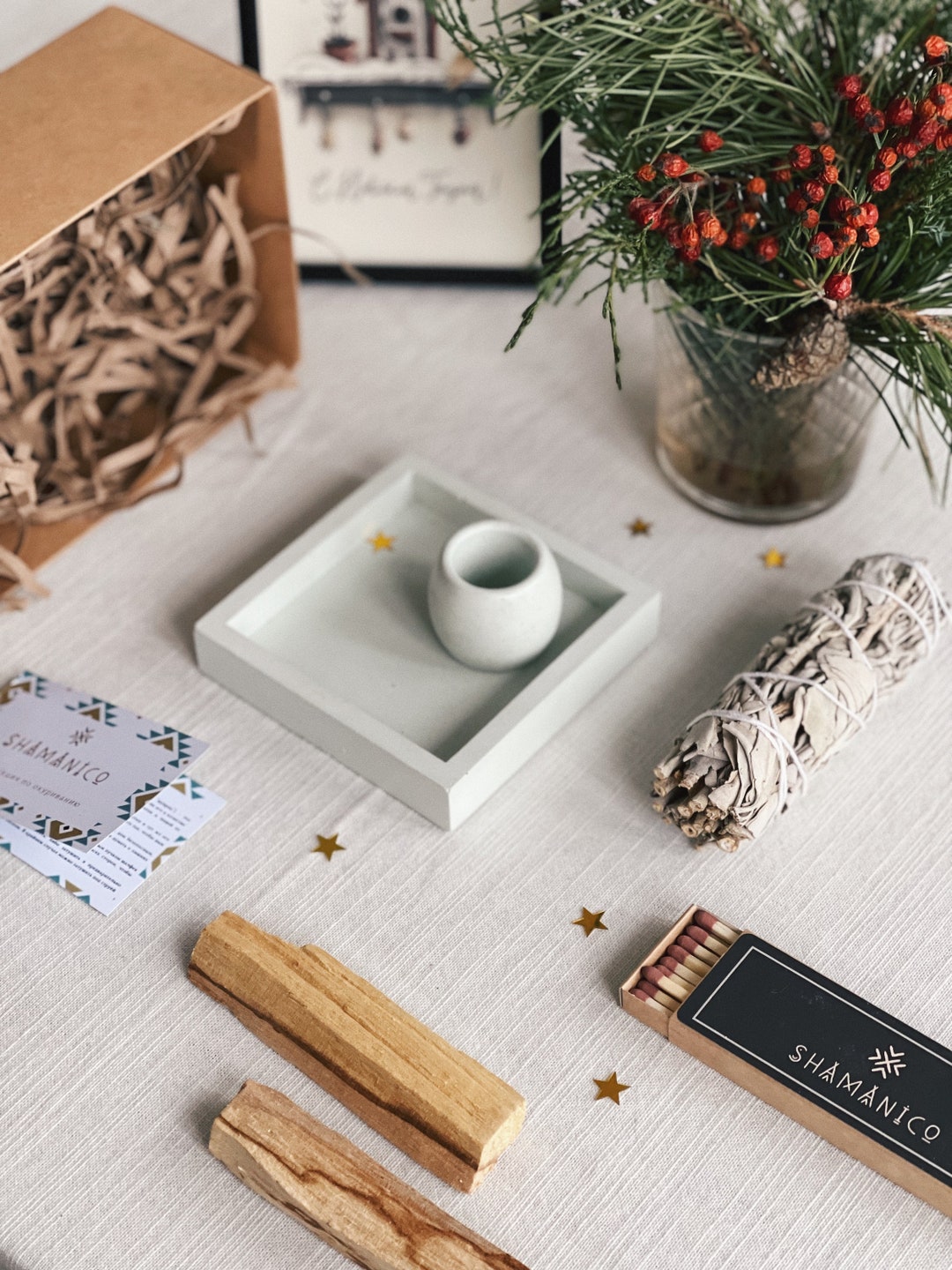 Smudging Kit | Gift Box With Palo Santo, White Sage and Concrete Plate ...