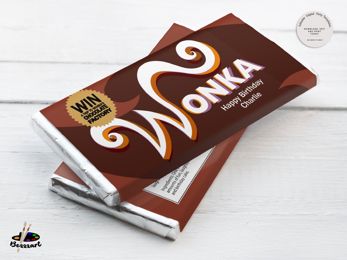 Willy Wonka Chocolate Label, Willy Wonka Chocolate Template, Wonka ...