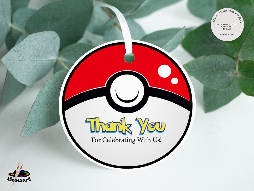 Pokemon Thank You Tag, Pokemon, Pokemon Birthday, Editable Thank You ...
