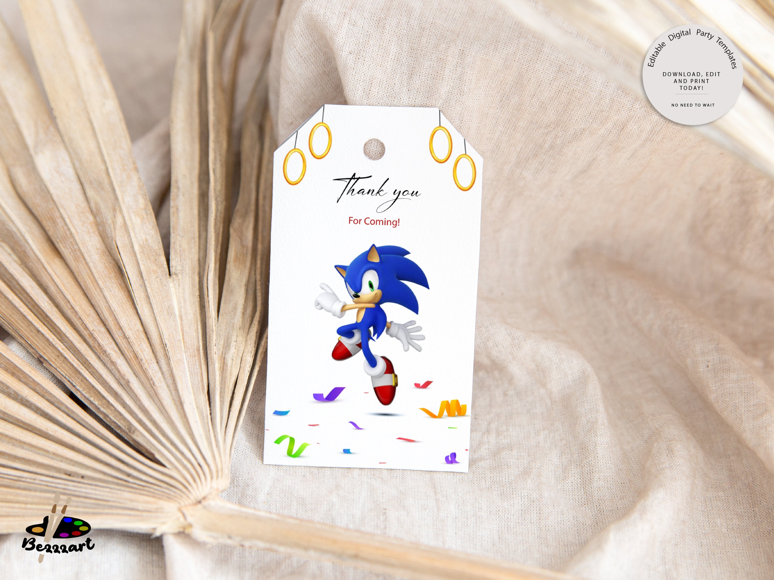 Sonic Thank You Tag, Sonic, Sonic Birthday, Editable Thank You Tag ...