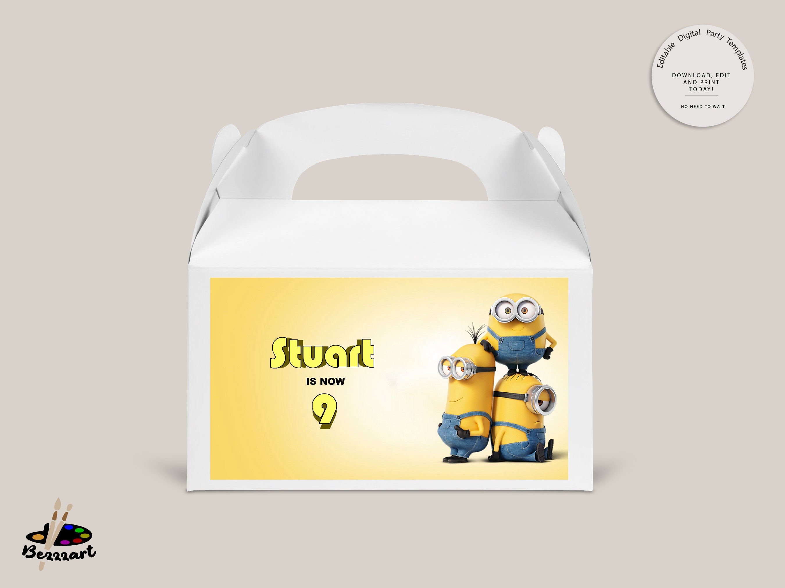 Minions Gable Box Label, Minions Gable Box, Minions Birthday, Editable ...