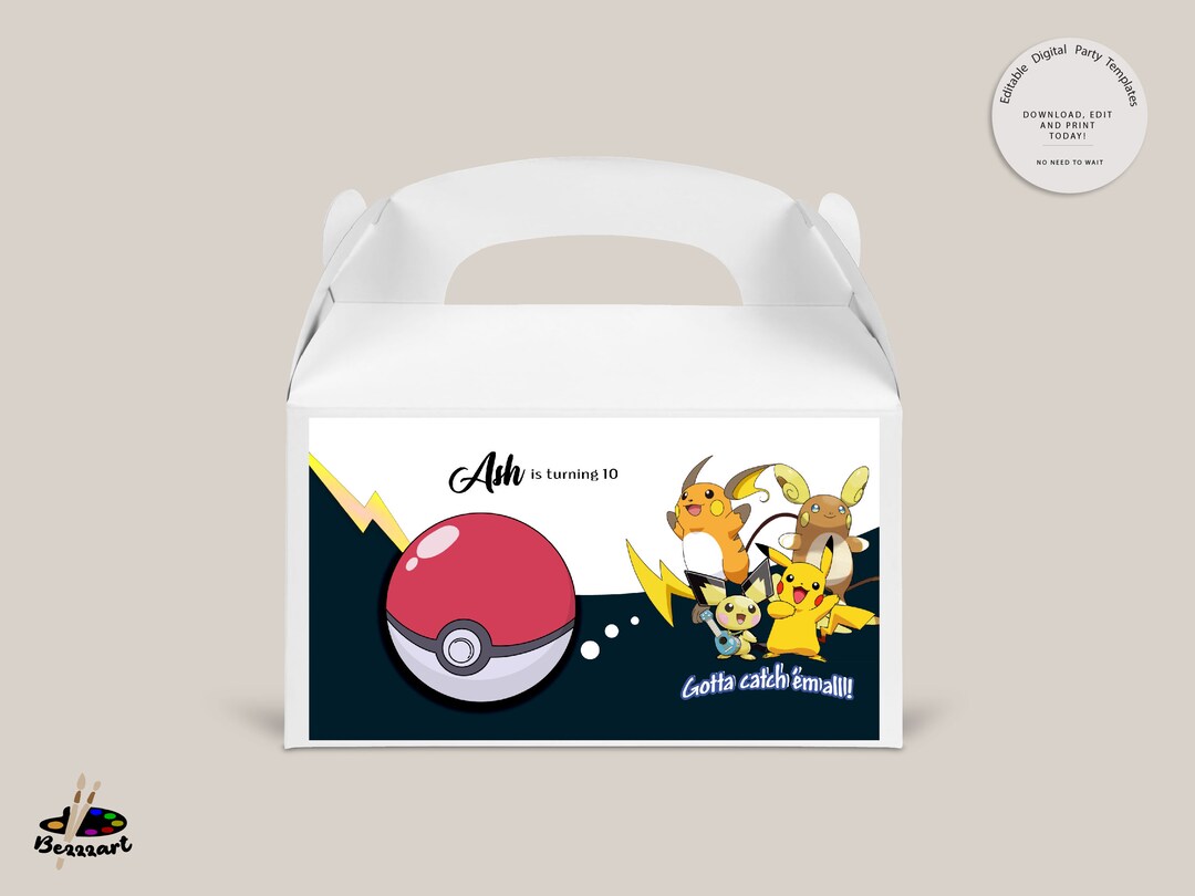 Pokemon Gable Box Label, Pokemon Gable Box, Pokemon Birthday, Editable ...