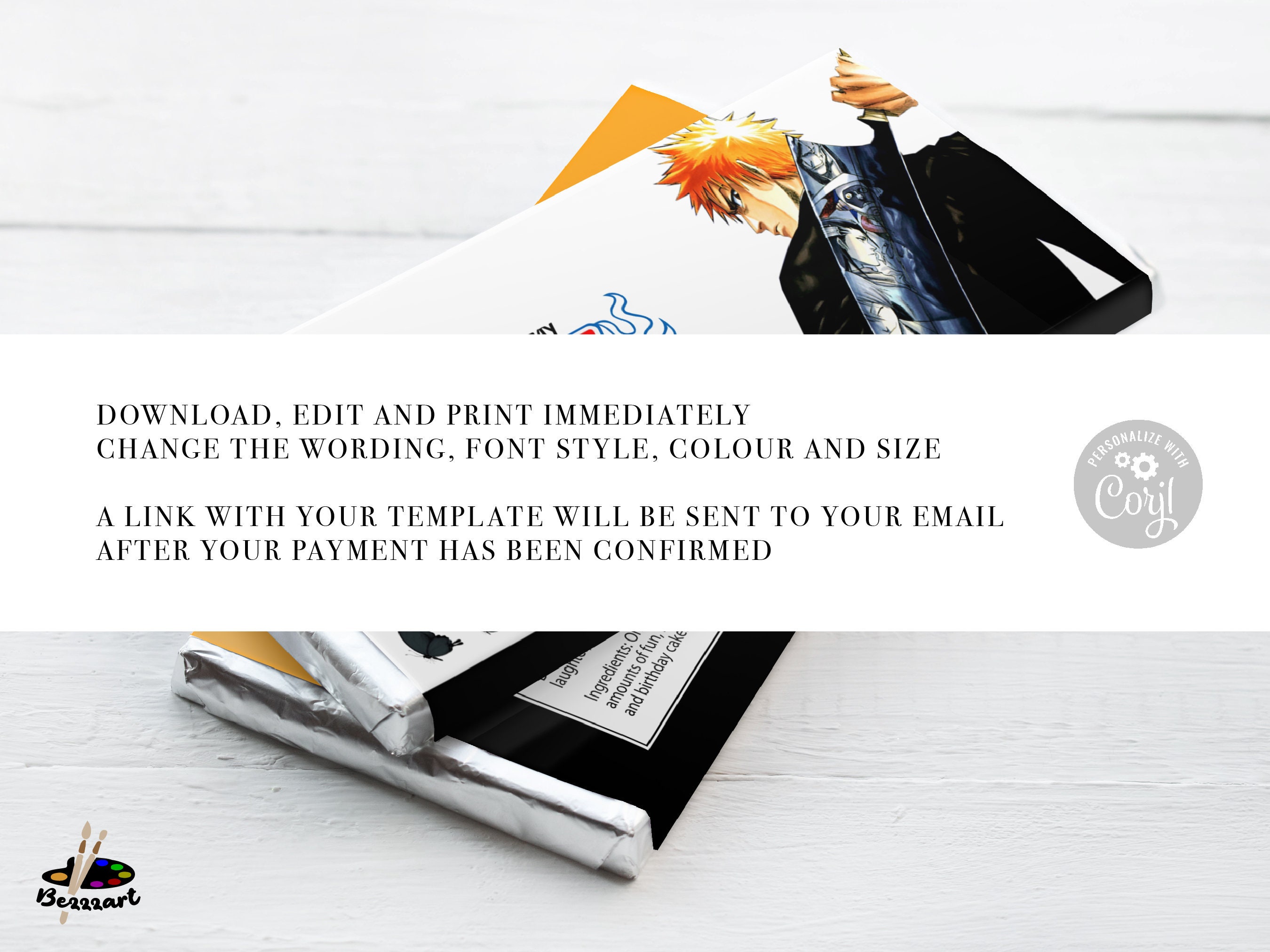 Anime Chocolate Label, Anime Chocolate Template, Anime Birthday ...