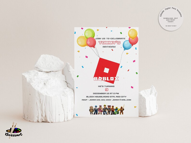 Roblox Invitation, Roblox Invite, Roblox Birthday, Editable Invite ...