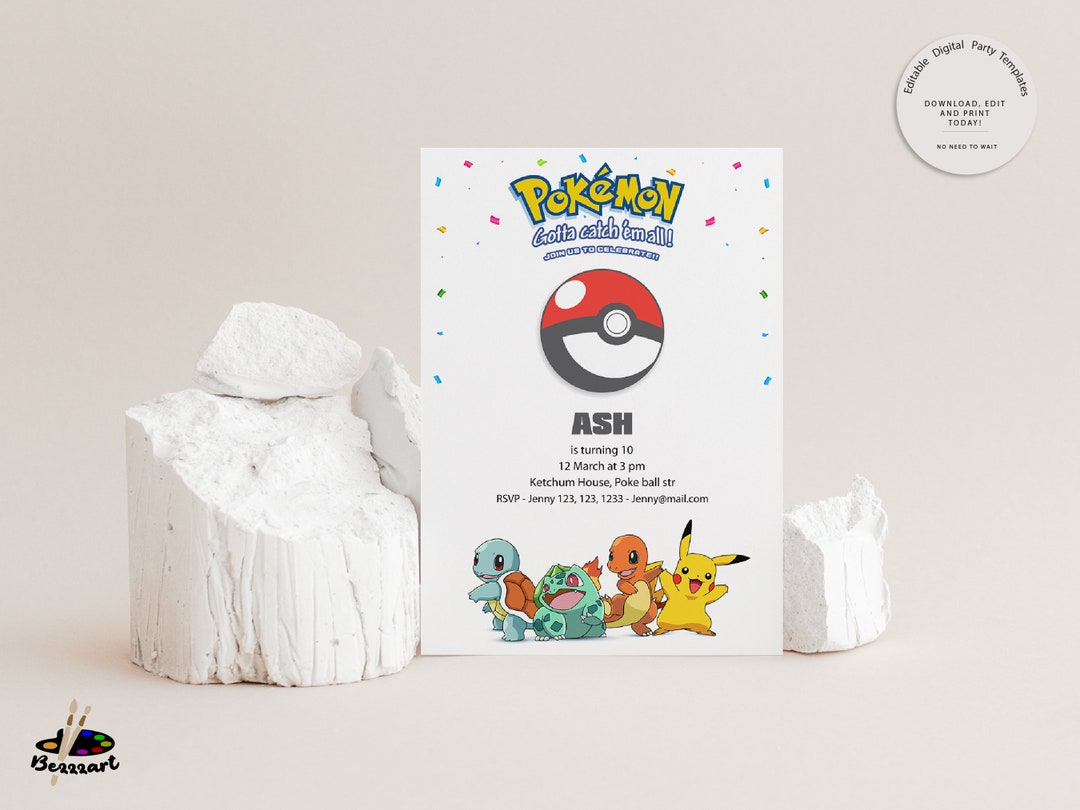 Pokemon Invite, Pokemon Invitation, Pokemon Birthday, Boy Invitation ...