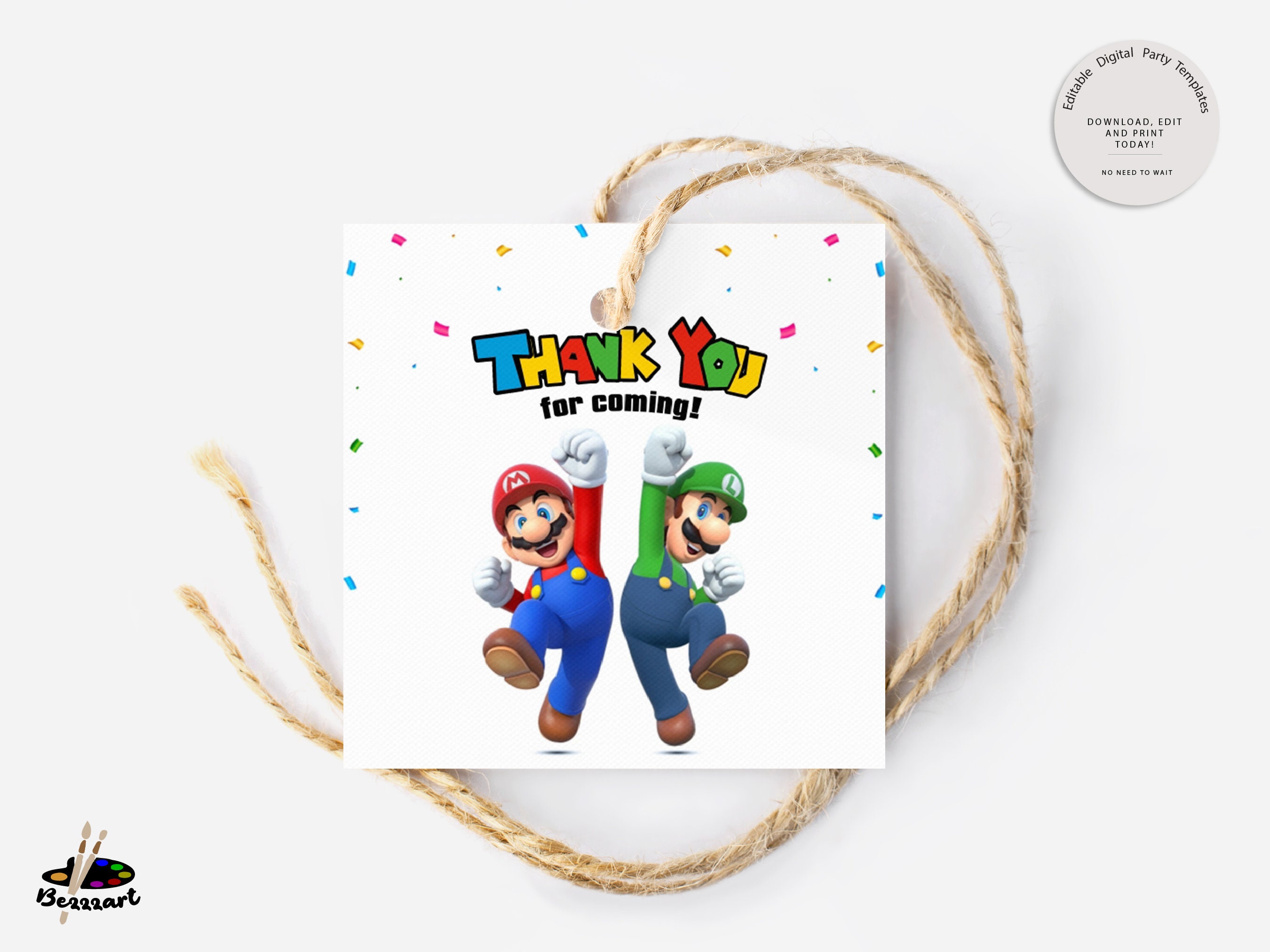 Super Mario Thank You Tag, Super Mario Birthday, Editable Thank You Tag ...