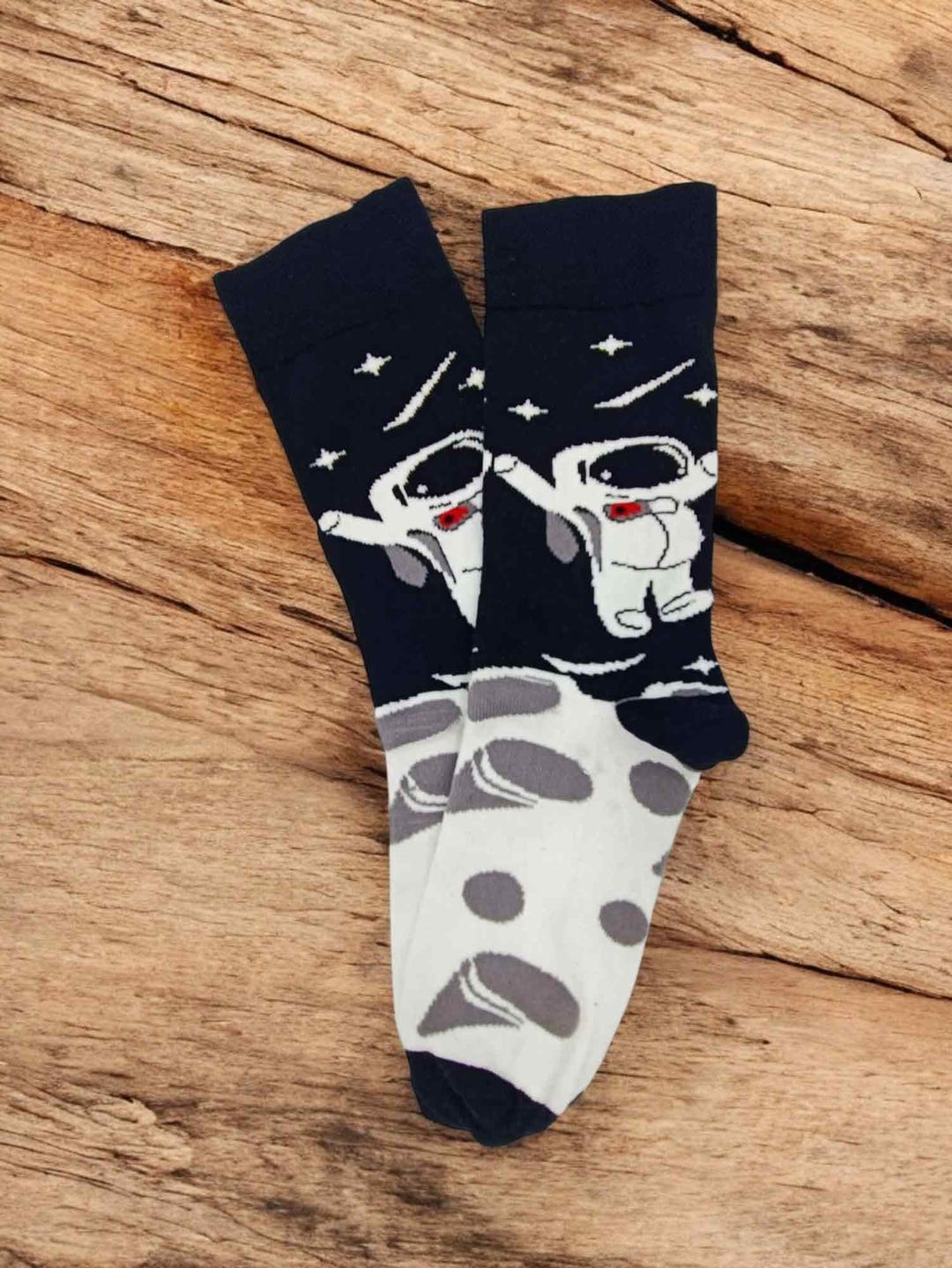 Astronaut and Moon Patterned Funny Socks, Fun Socks, Colorful Socks ...