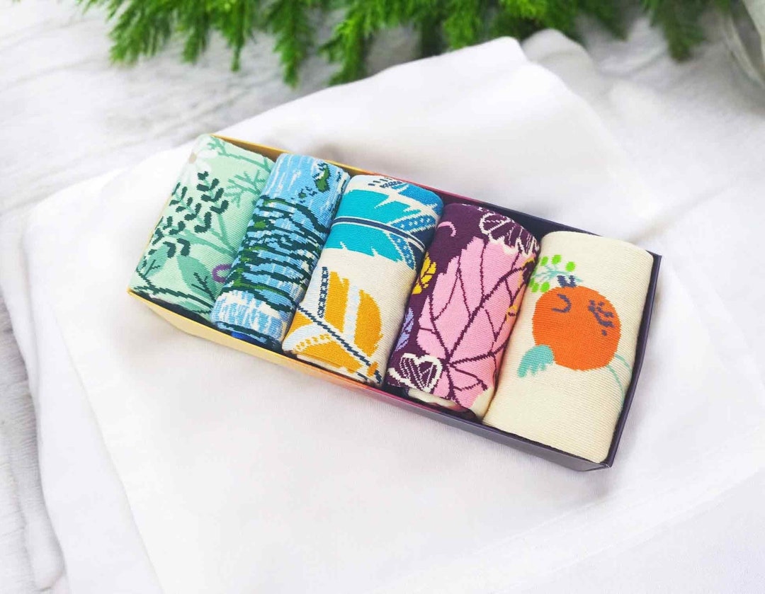 Nature Themed Cute Women Socks Pack of 5, Socks Gift Pack, Cotton Socks ...