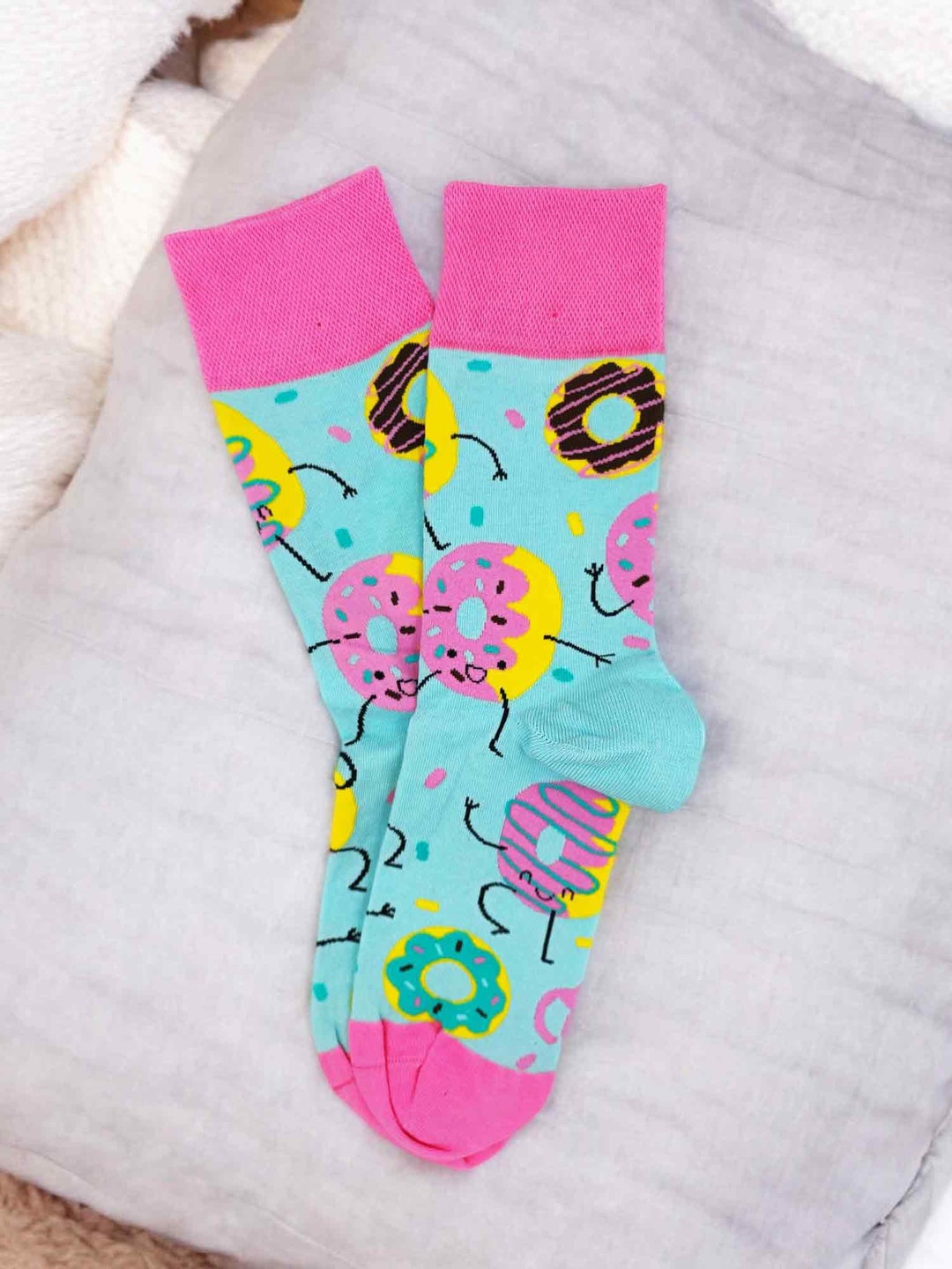 Donut Patterned Funny Food Socks, Fun Socks, Colorful Socks, Novelty ...