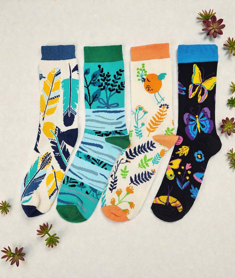 Floral Cotton Socks Set, Colorful Patterned Socks, Pack of 4 - Etsy