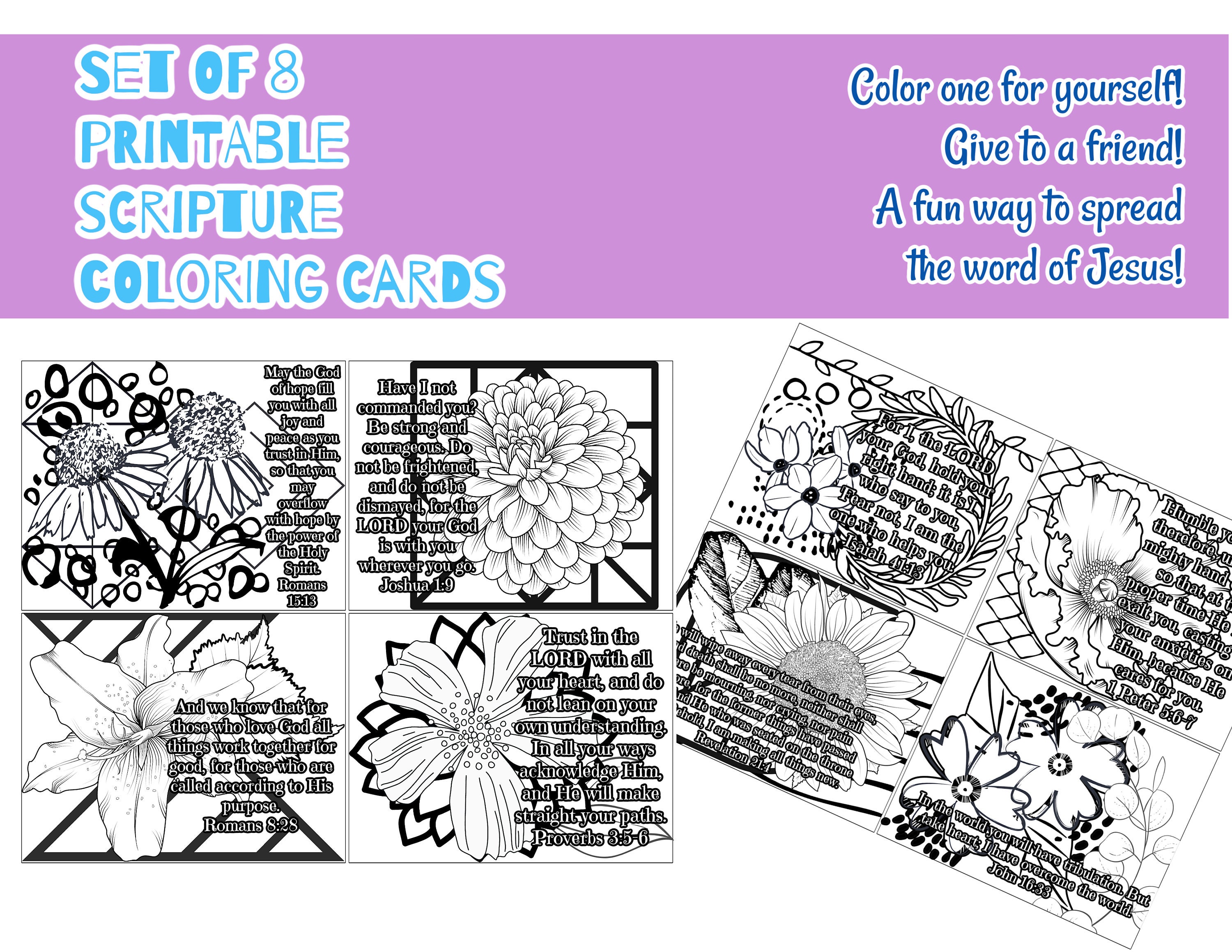 Scripture Coloring Cards (set of 8) - Etsy