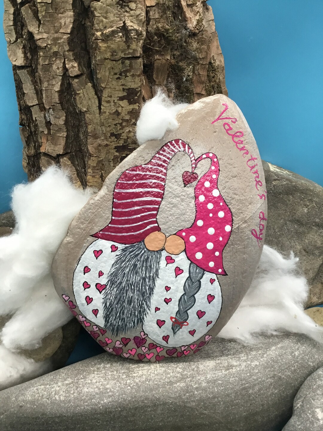 Two Elves in Love for Valentine's Day "pebble Art" Hand-painted on ...