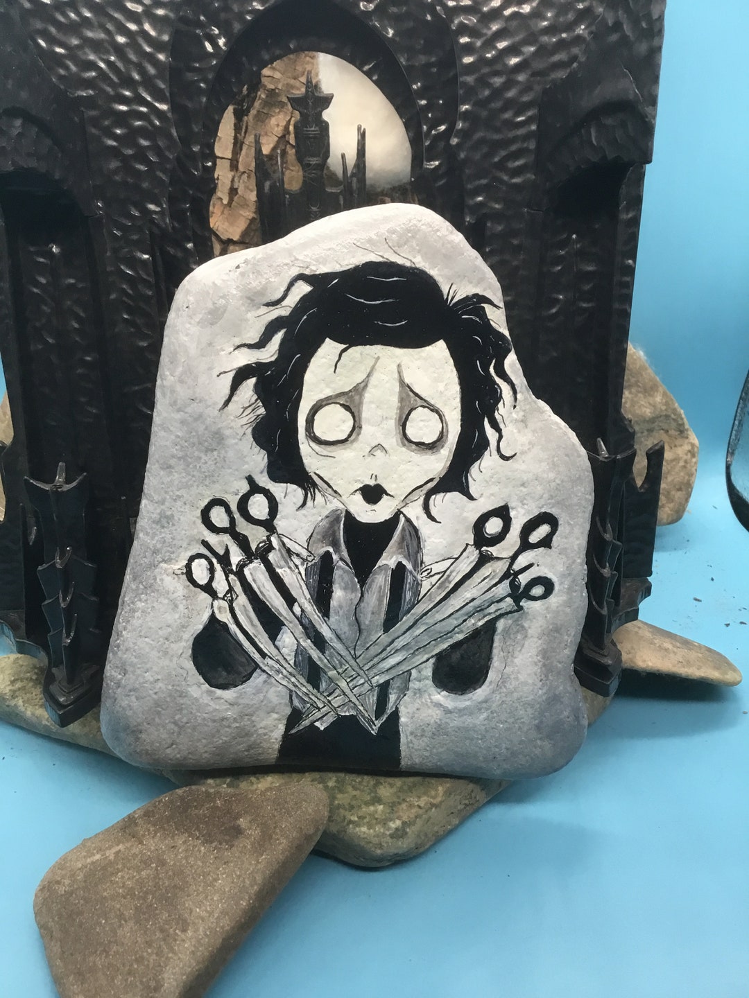 Tim Burton's edward Scissorhands Hand Painted on a Large Natural Stone ...