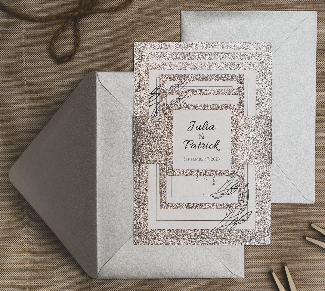 Printed Silver Wedding Invitation Glitter Paper, Save-the-date ...