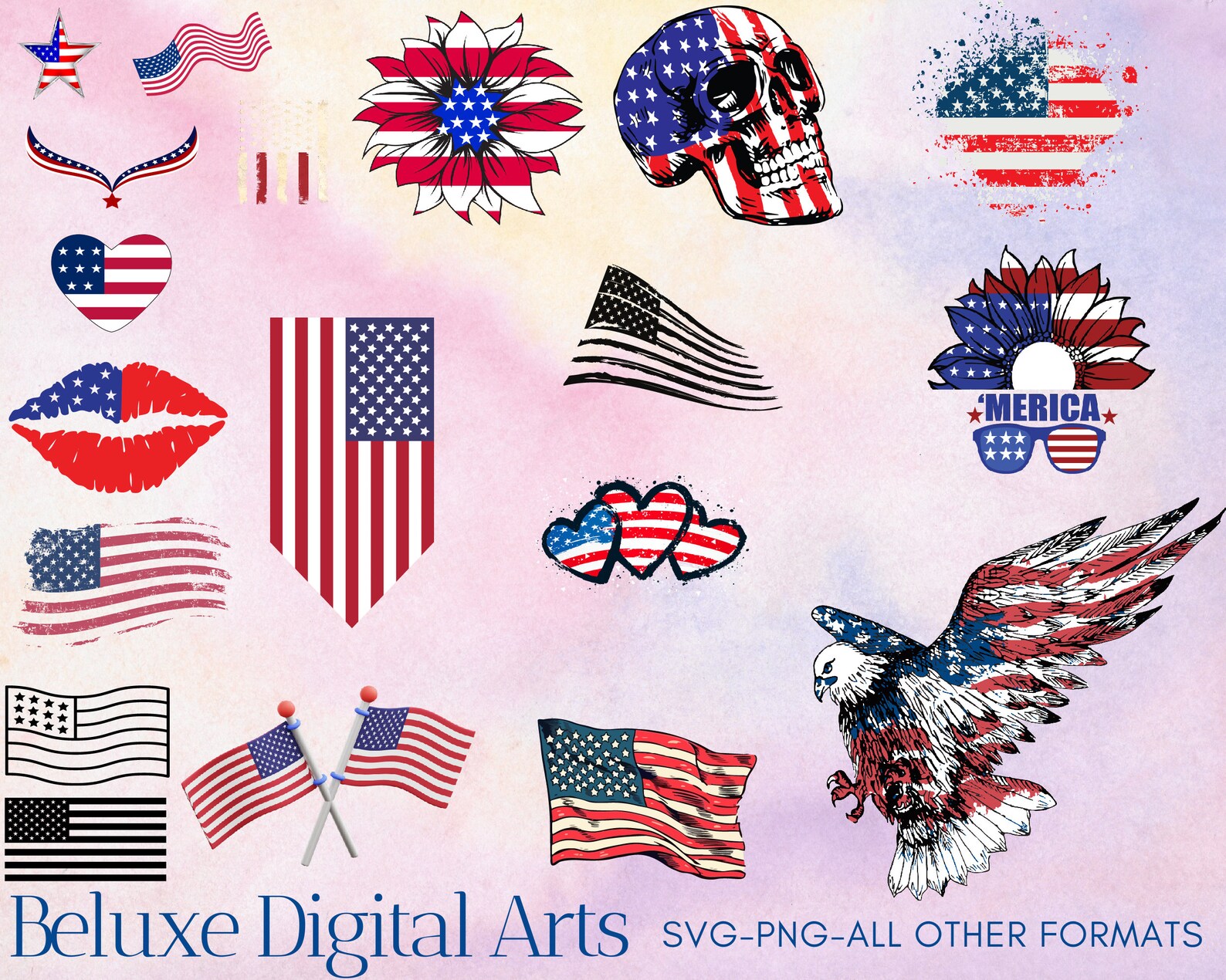20 American Flag Bundle USA Flag Svg Png Bundle Layered American Flags ...