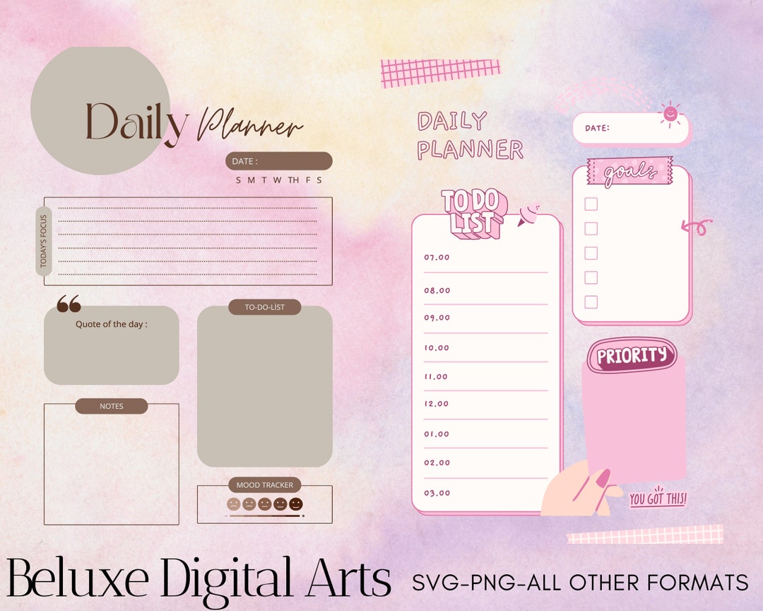 20 Daily Planner PDF-SVG-PNG Bundle Daily Planners Bundle Daily Planner ...