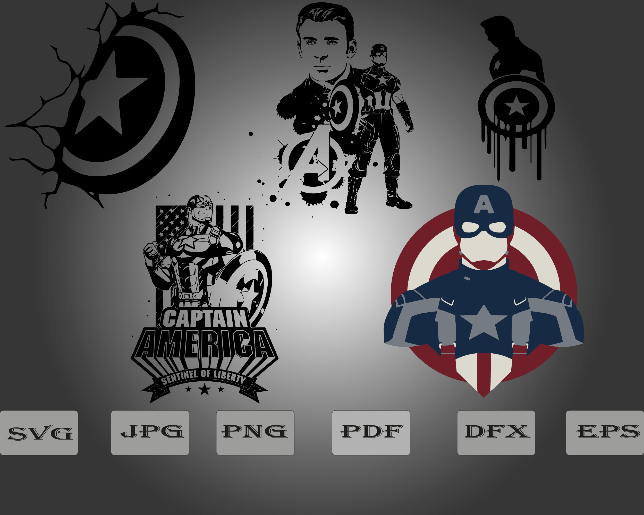 Captain America Logos SVG PNG Files Captain America Silhouete Marvel ...