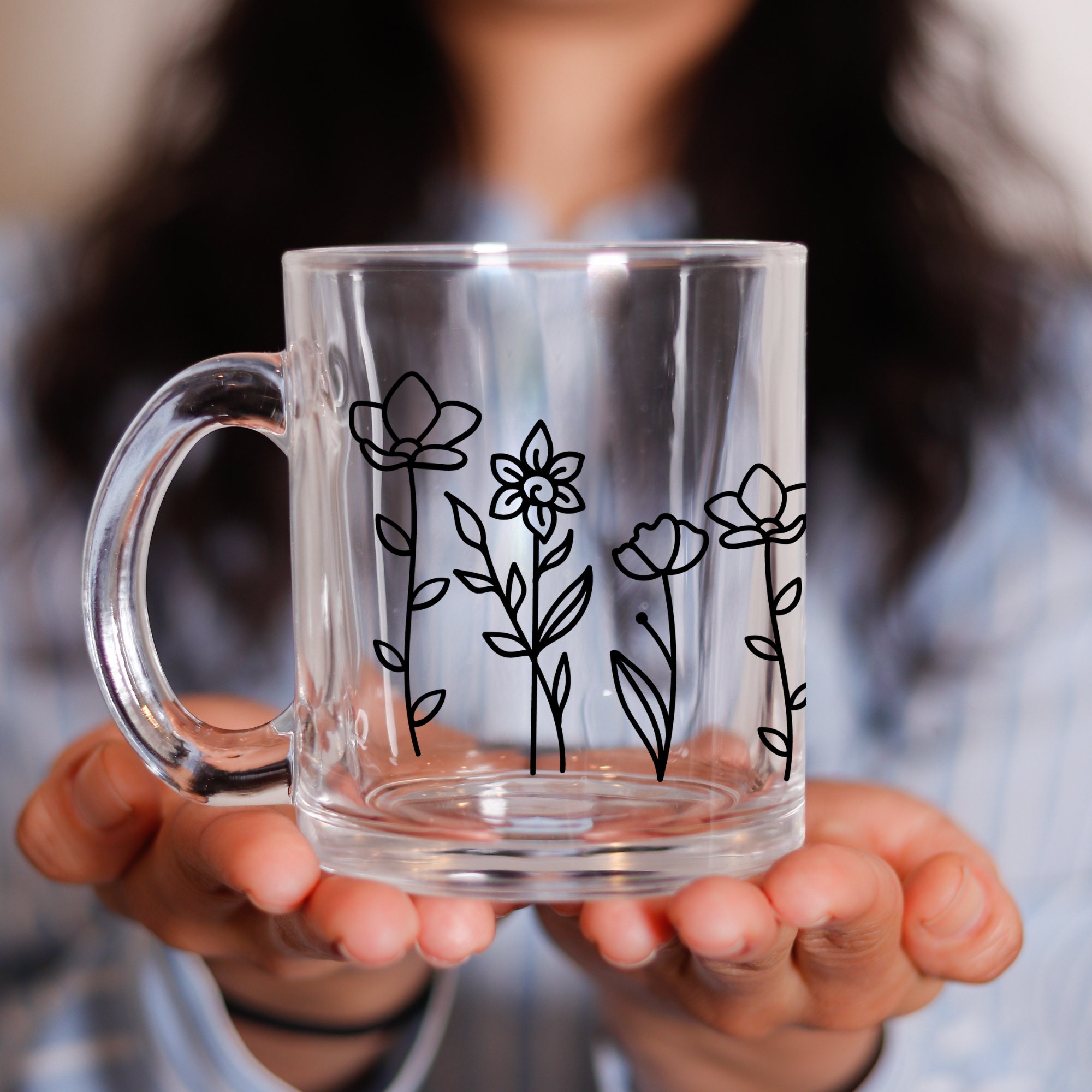 Floral Glass Coffee Mug | Floral Coffee Mug | Coffee Mug | Glass Mug ...