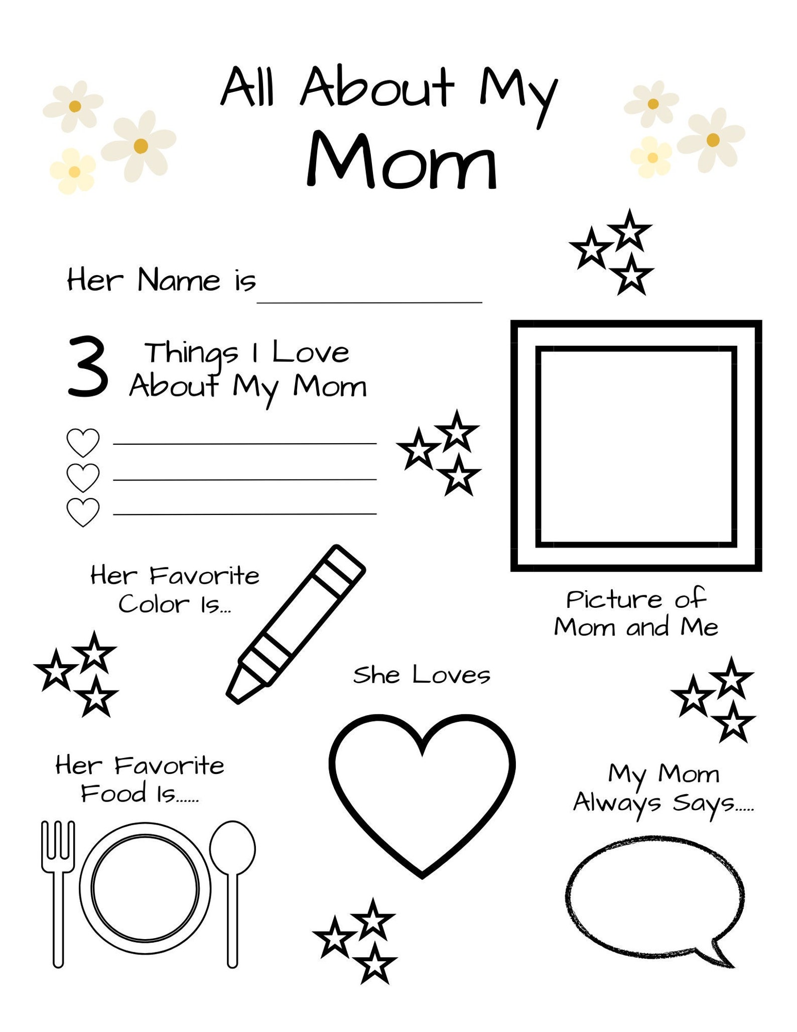 Digital Download Mother's Day Worksheet - Etsy