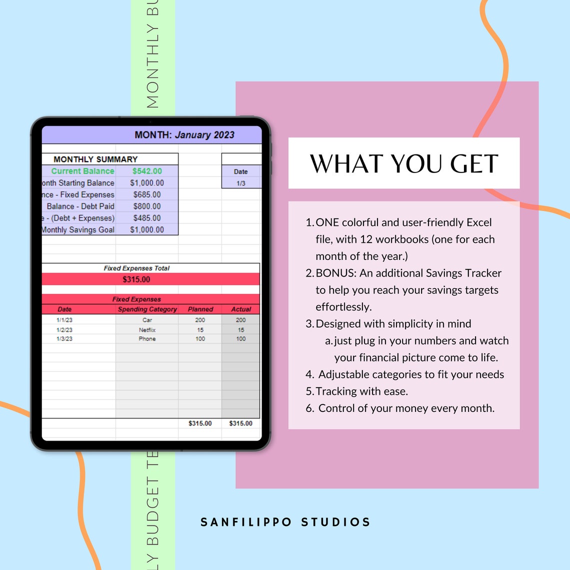 Colorful Monthly Budget Template for Beginners & Young Adults With ...