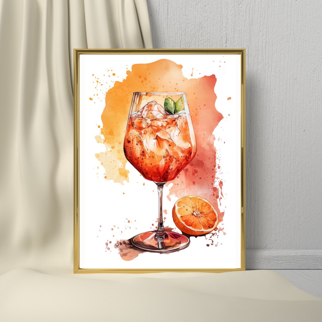 Aperol Spritz Aquarell Kunst, IkonenKunst, Wanddeko, Wandkunst, abstrakte Wandkunst, digital ...