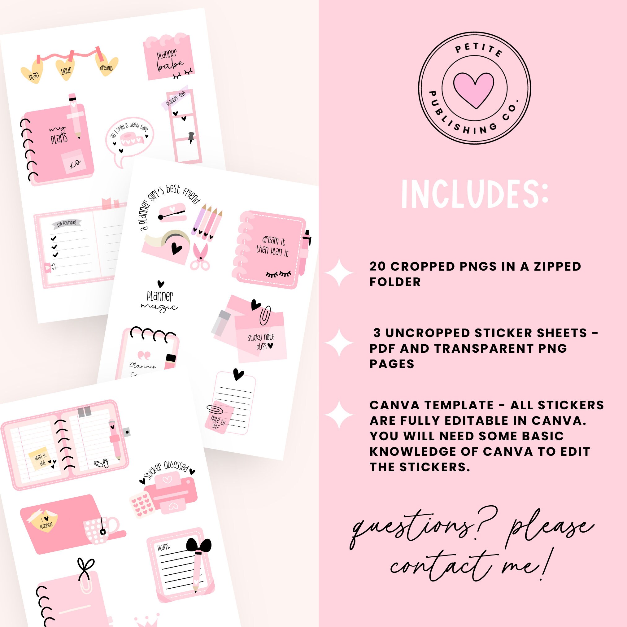 Digital Planner Girl Sticker Sheets, PLR Resell, Sticky Notes Cropped ...