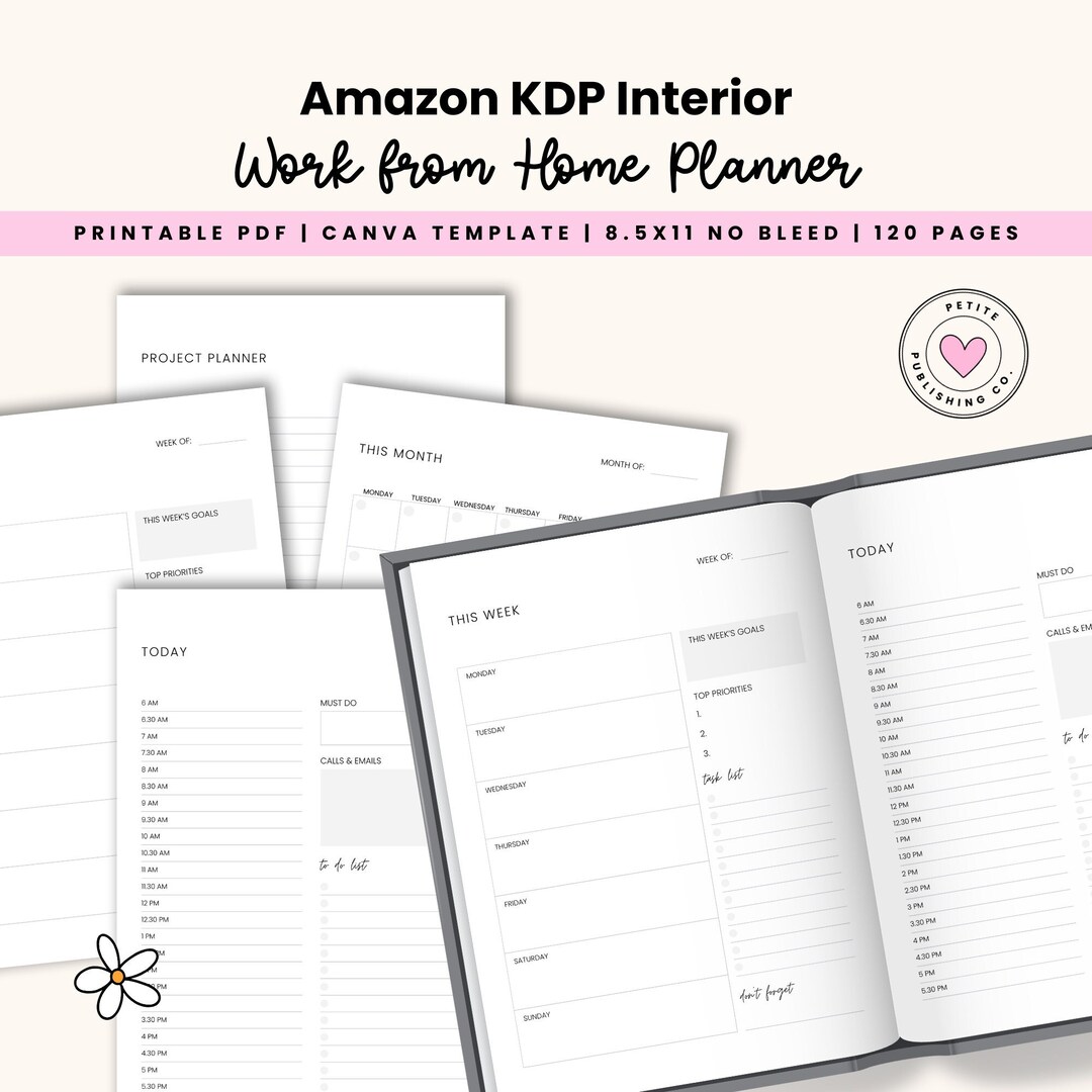 Work From Home Planner KDP Interior, Monthly Weekly Hourly Printable ...