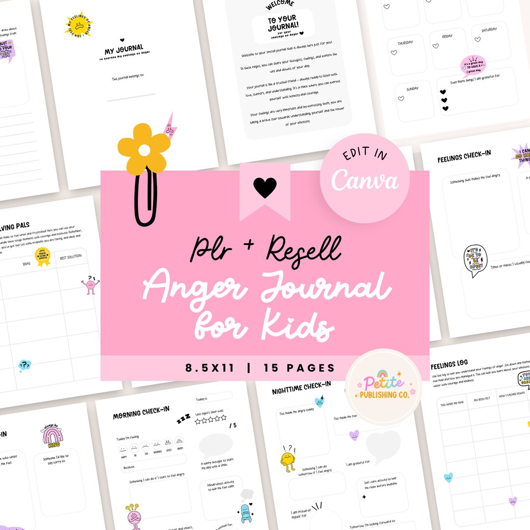 Anger Journal for Kids, PLR MRR Resell, Activity, Mental Health ...