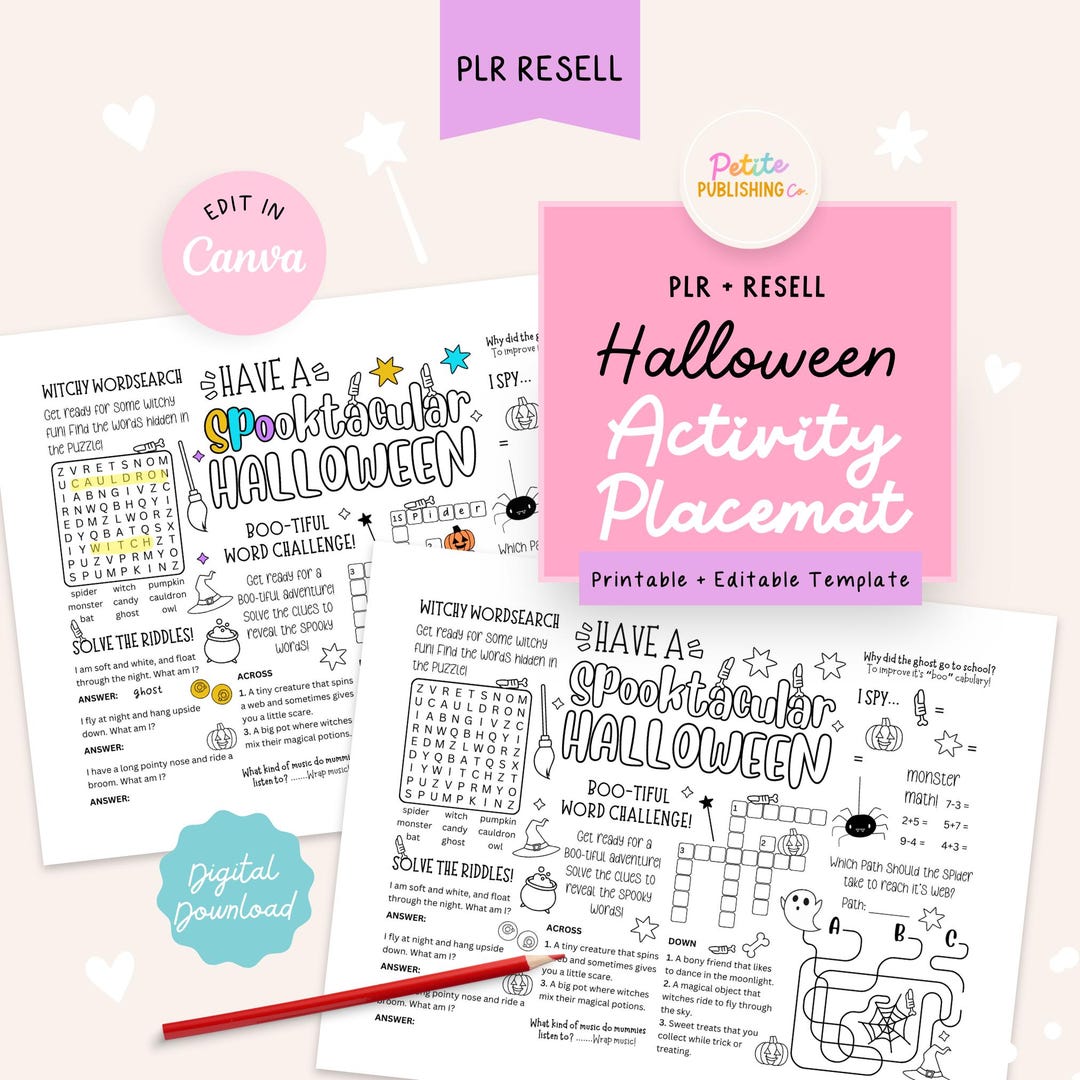 Halloween Activity Placemat Printable, Coloring Page, Kids Classroom ...