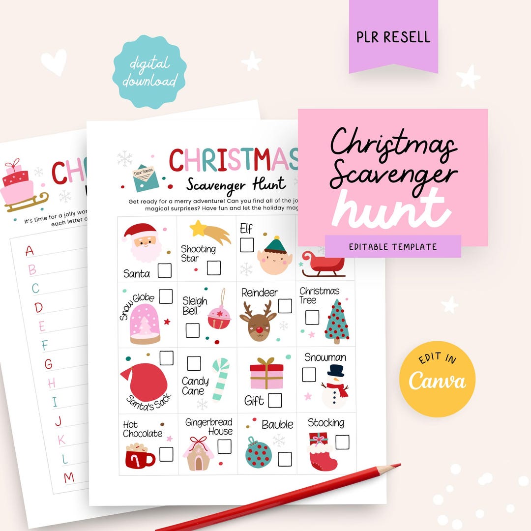 Christmas Scavenger Hunt Printable, PLR Resell, Family Party Game, Kids ...
