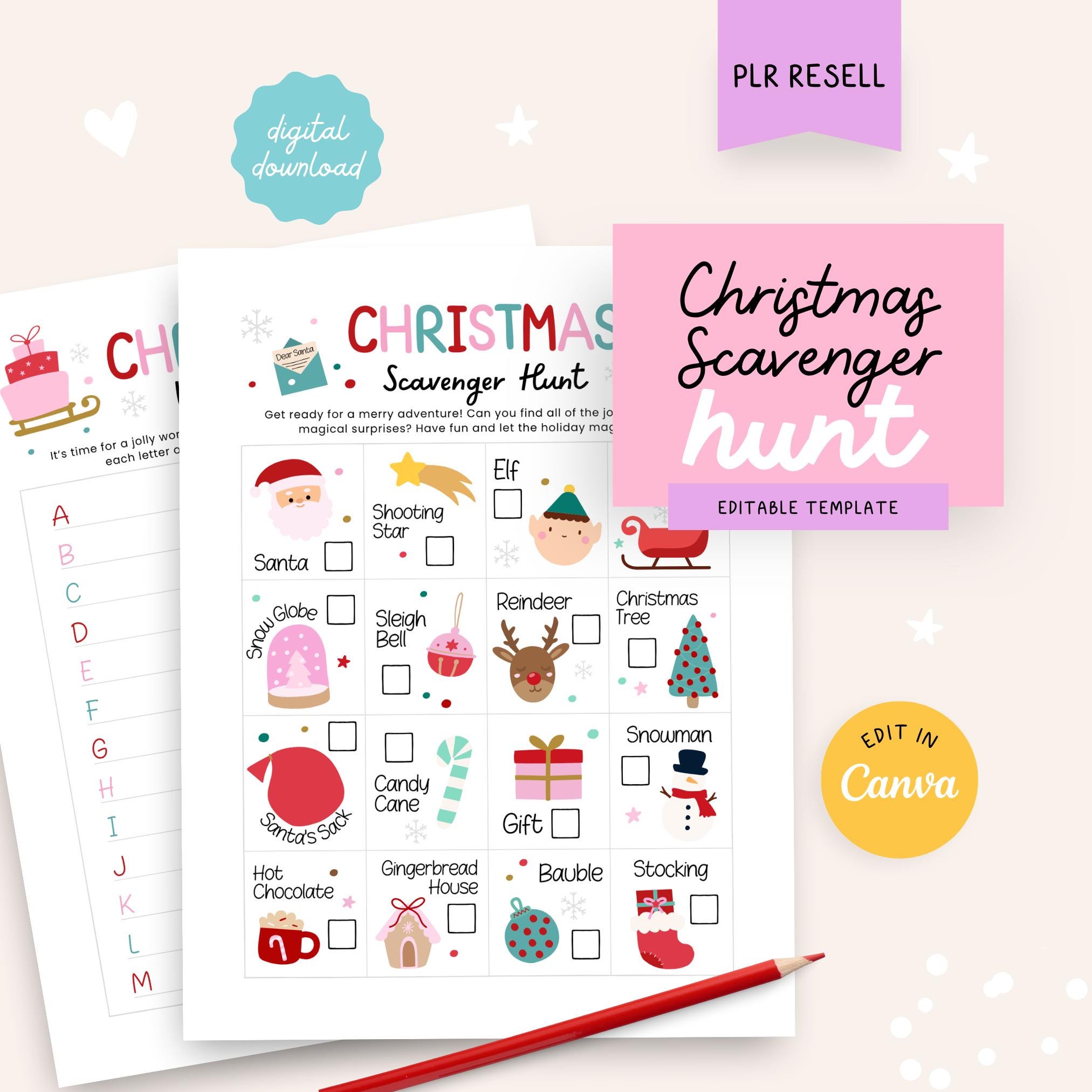 Christmas Scavenger Hunt Printable, PLR Resell, Family Party Game, Kids ...
