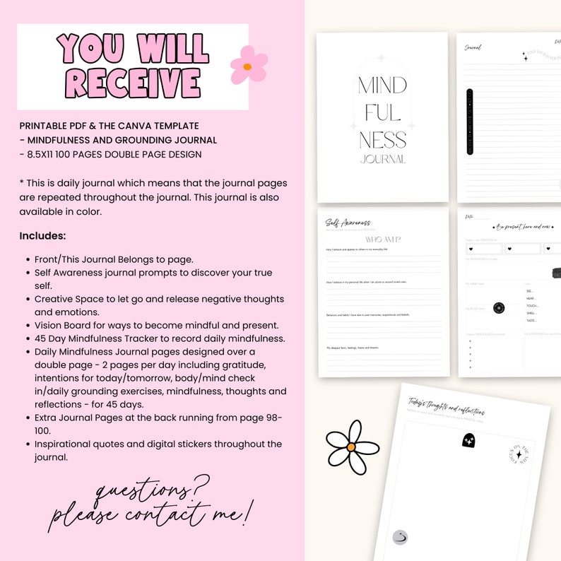 Mindfulness Journal Printable, PLR Resell, Grounding, Editable Canva ...