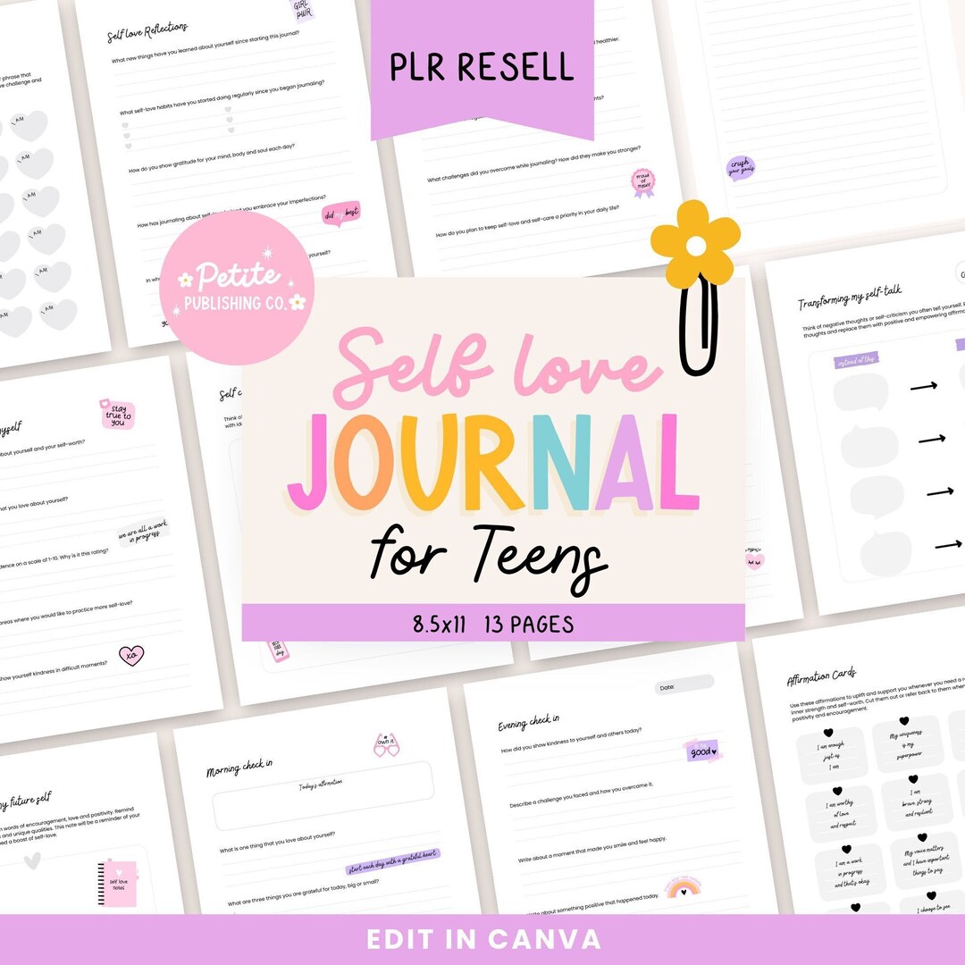 Self Love Journal for Teens, PLR Resell, Positive Affirmations, Guided ...