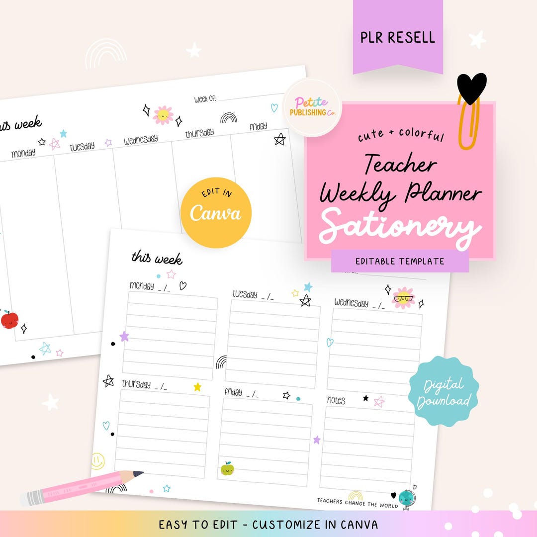 Teacher Weekly Planner Printable, Cute + Colorful Stationery Notepad ...