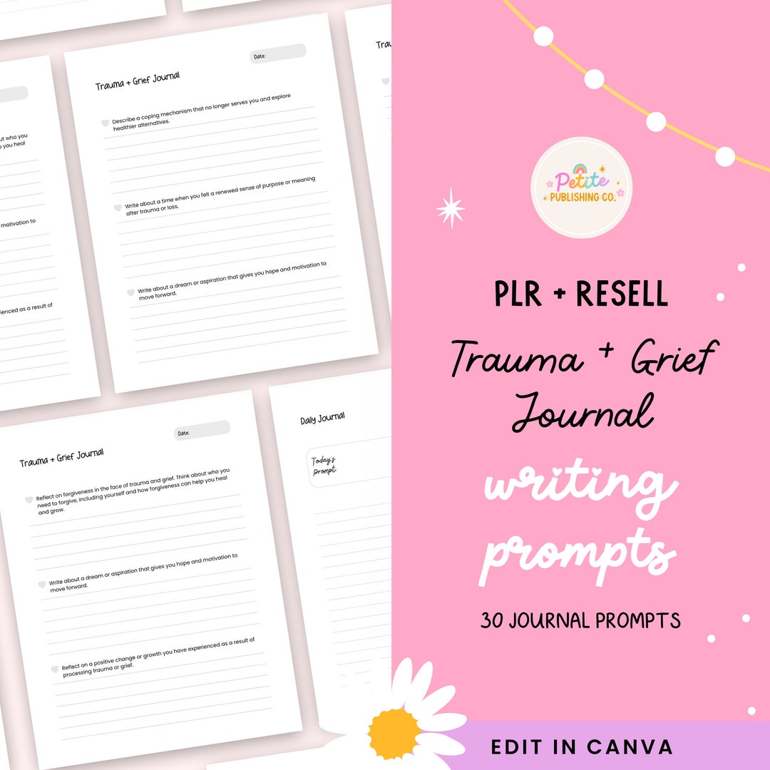 Trauma and Grief Journal Writing Prompts, PLR Resell, Canva Template ...