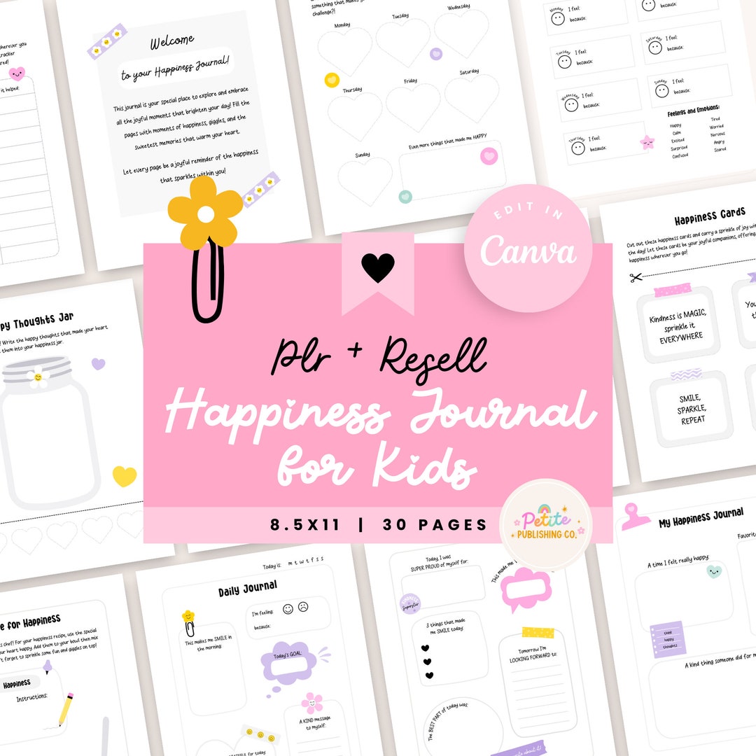 Happiness Journal for Kids, PLR MRR Resell, Activity, Positive ...