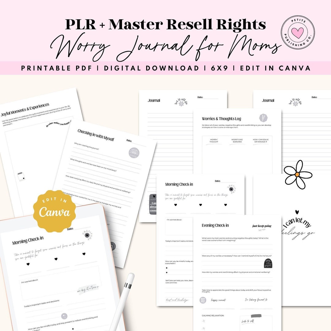 Worry Journal for Moms Printable With Prompts, PLR Resell Canva ...