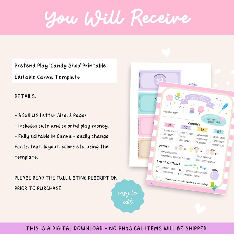 Pretend Play Candy Shop Printable, PLR Resell, Summer Playtime Activity ...