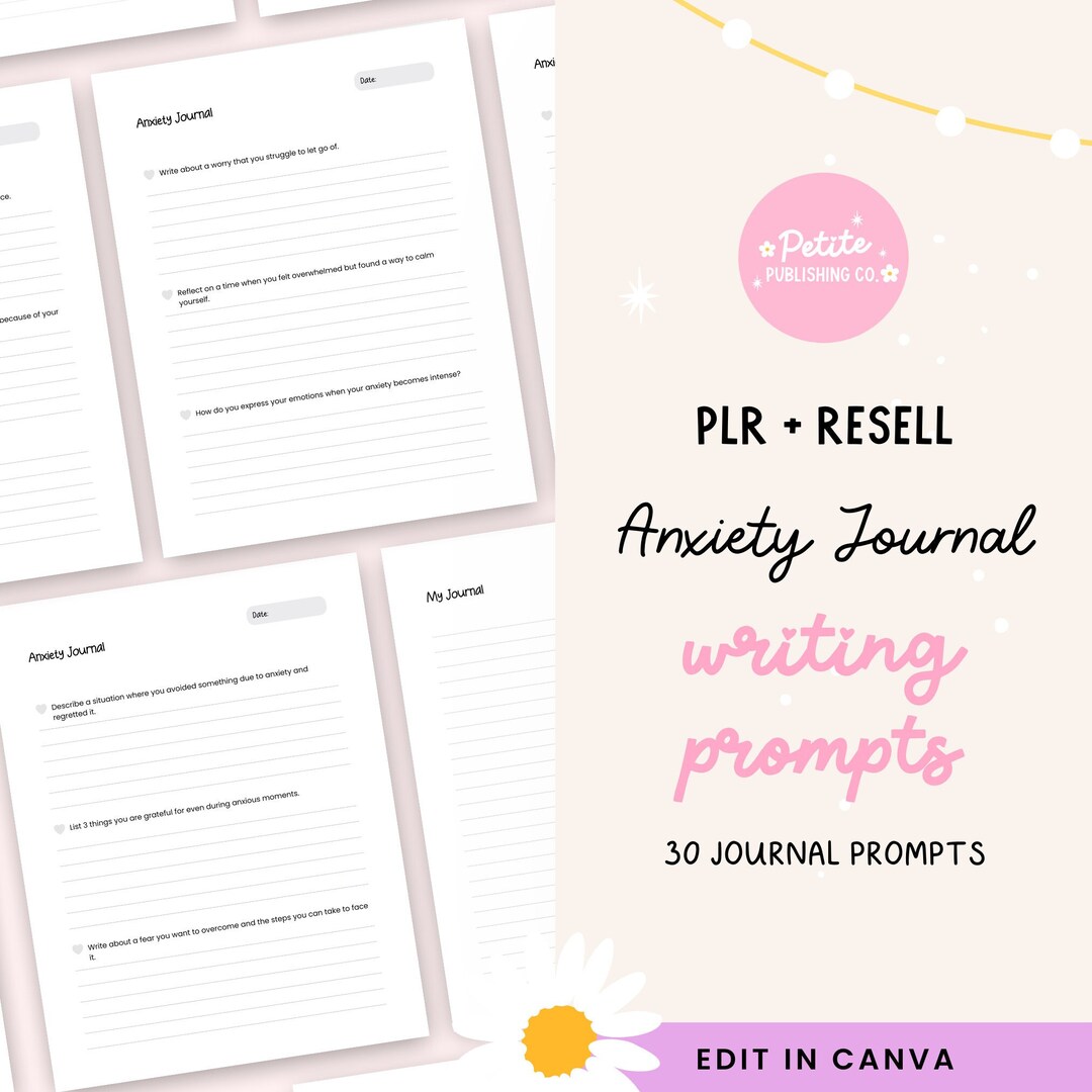 Anxiety Journal Writing Prompts, PLR Resell, Canva Template, Guided ...