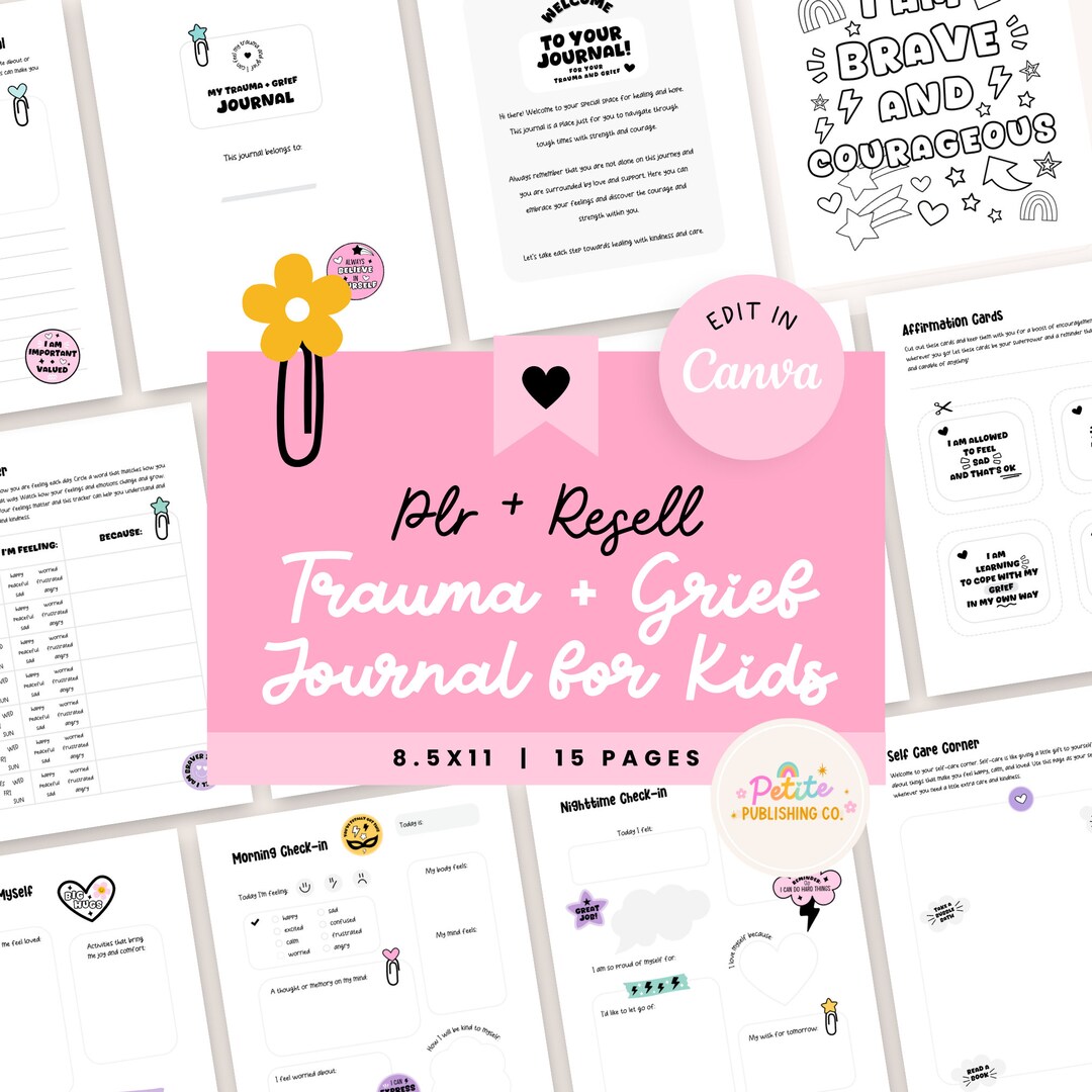 Trauma and Grief Journal for Kids, PLR MRR Resell, Positive Affirmation ...