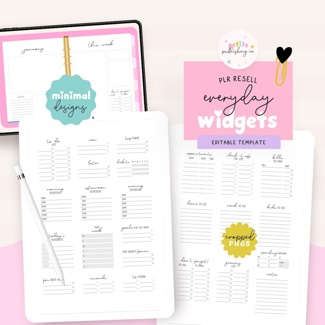 PLR Everyday Widgets and Shapes, Cropped Pngs, Editable Canva Template ...