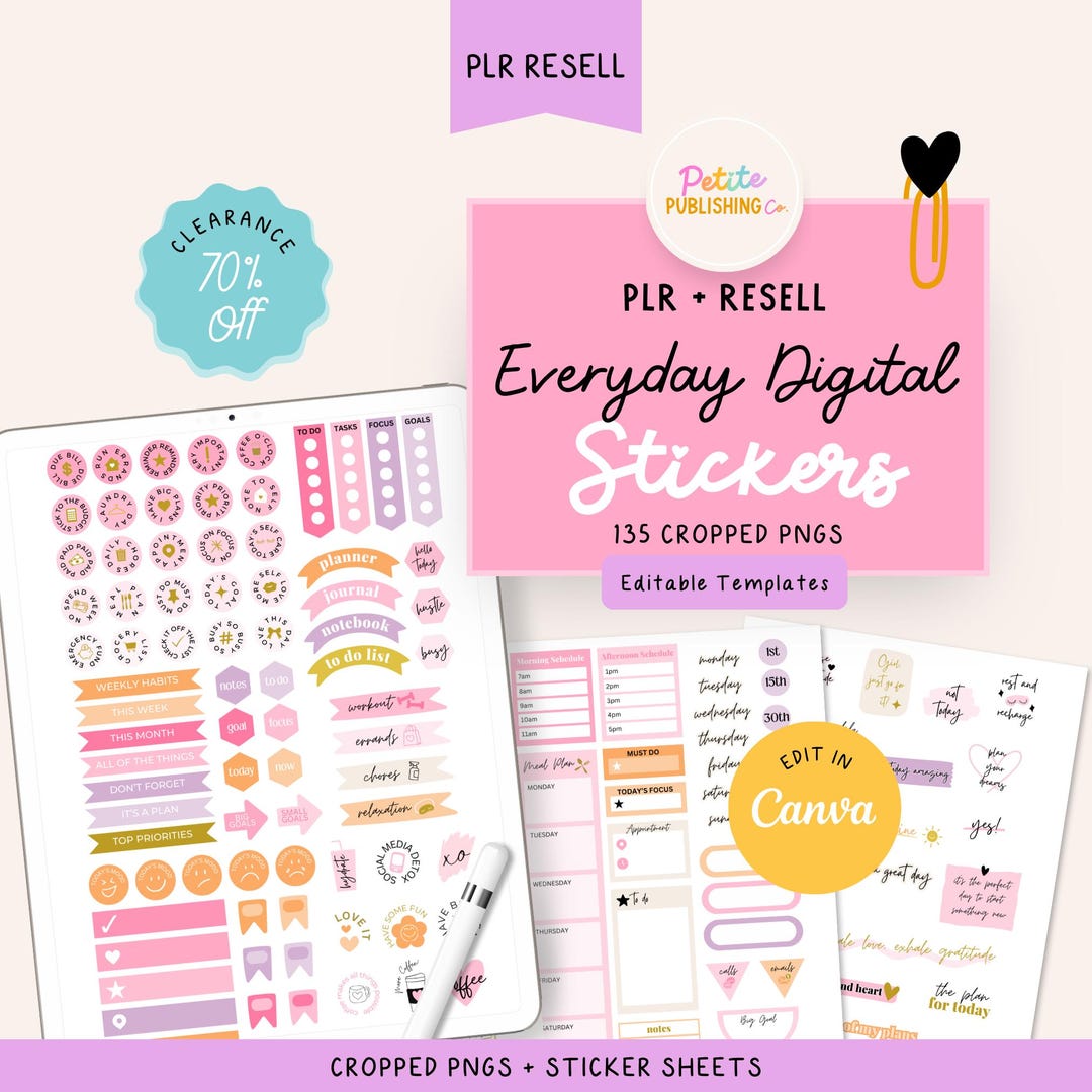 Everyday Digital Stickers, PLR Master Resell Rights, Canva Template ...