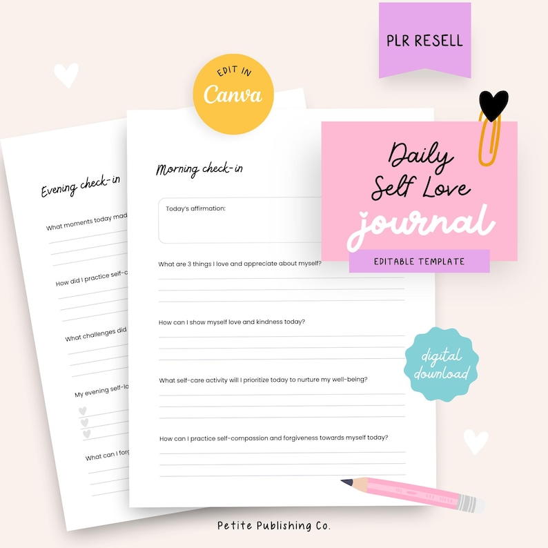 Self Love Journal Printable, PLR Resell, Minimal, Mental Health, Guided ...