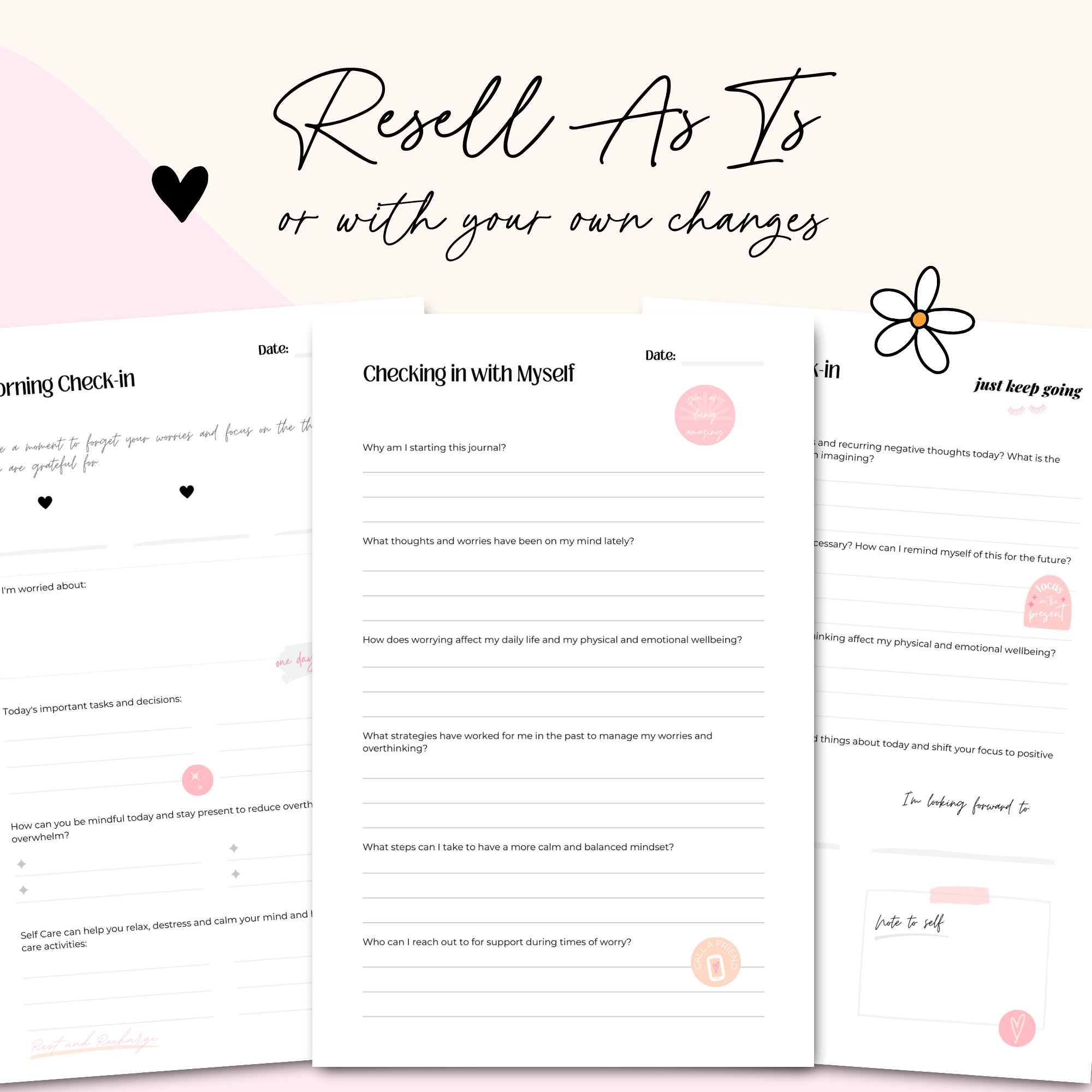 Worry Journal for Moms Printable With Prompts, PLR Resell Canva ...