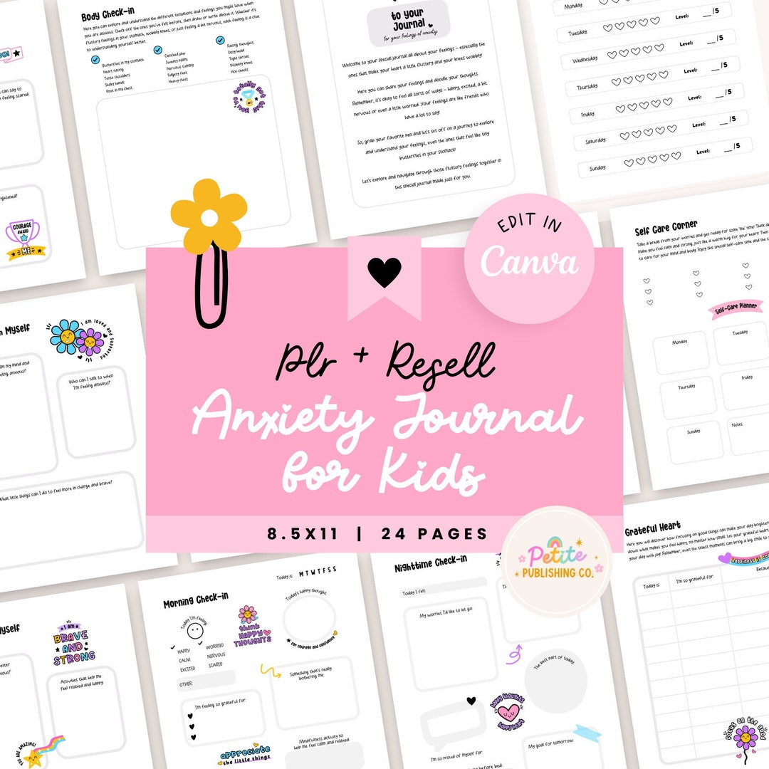 Anxiety Journal for Kids, PLR MRR Resell, Activity Worksheet Mental ...
