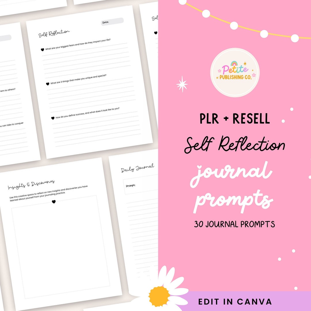 Self Reflection Journal Writing Prompts, PLR Resell, Canva Template ...