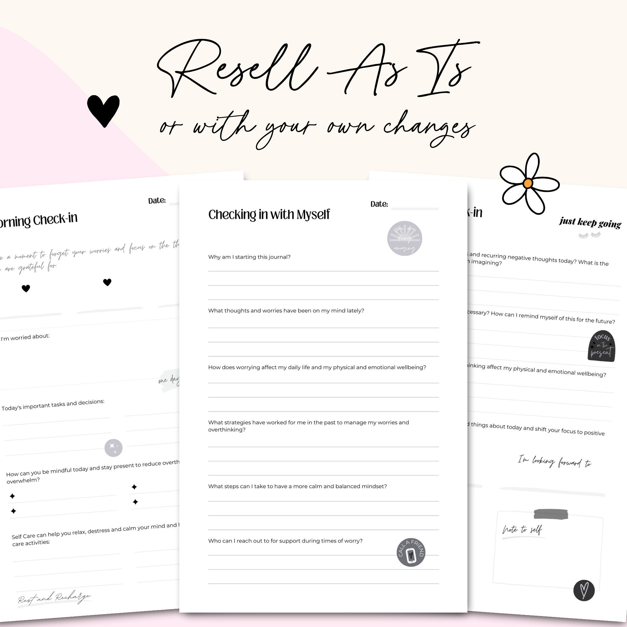 Worry Journal for Moms Printable With Prompts, PLR Resell Canva ...