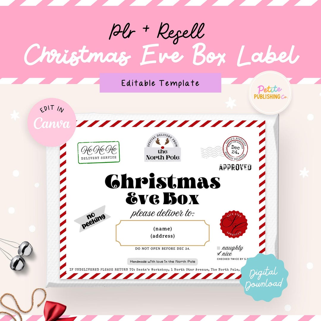 Christmas Eve Box Label Printable, Editable Canva Template, North Pole ...